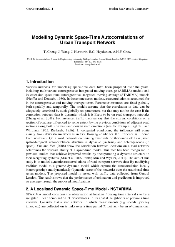 (PDF) Modelling dynamic space-time autocorrelations of urban transport network