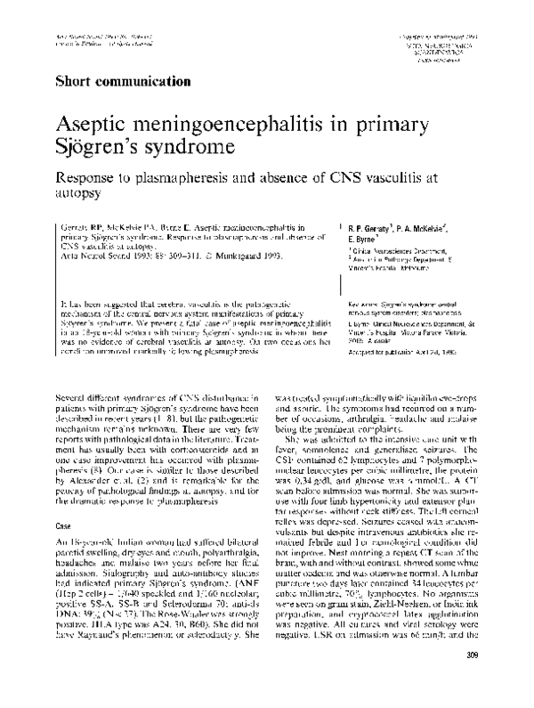 (PDF) Aseptic meningoencephalitis in primary Sjögren's syndrome ...