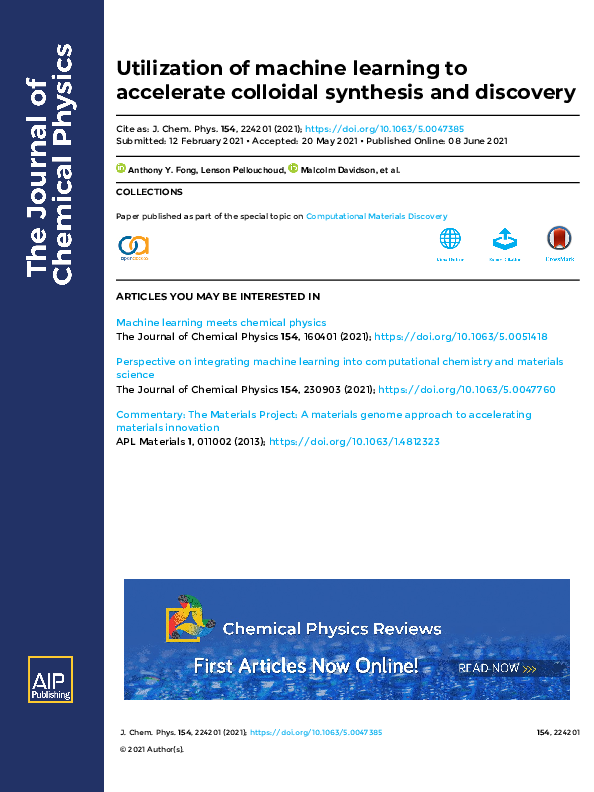 (PDF) Utilization of machine learning to accelerate colloidal synthesis ...