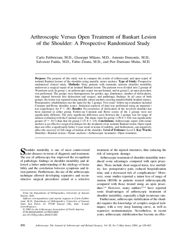 (PDF) Arthroscopic versus open treatment of Bankart lesion of the ...