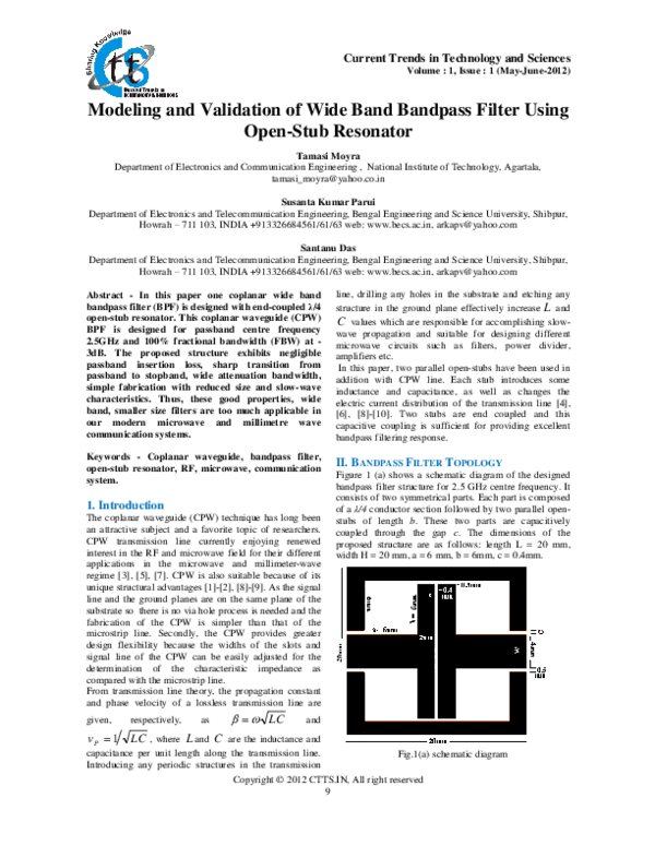 (PDF) Modeling and Validation of Wide Band Bandpass Filter Using Open ...