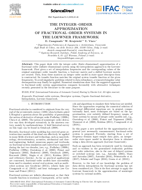 (PDF) Integer order approximation of fractional order systems