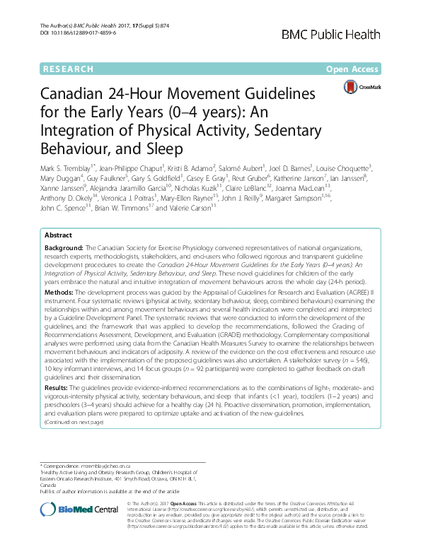 (PDF) Canadian 24-Hour Movement Guidelines for the Early Years (0–4 ...