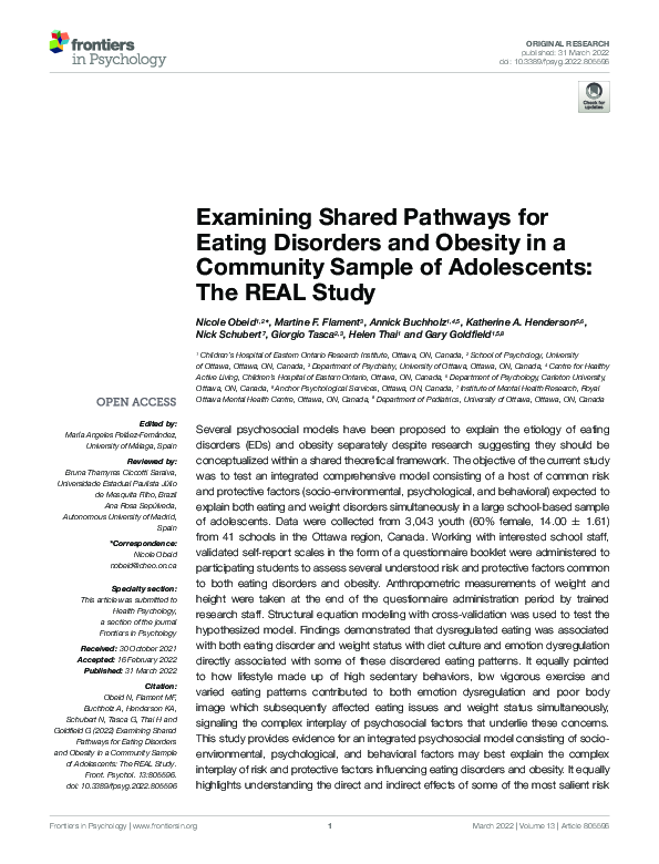 (PDF) Examining Shared Pathways for Eating Disorders and Obesity in a ...