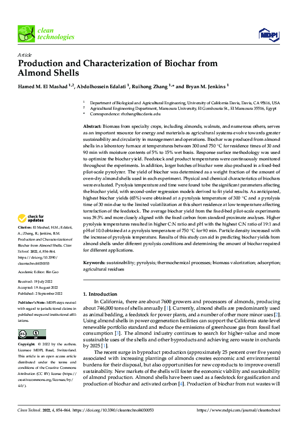 (PDF) Production and Characterization of Biochar from Almond Shells
