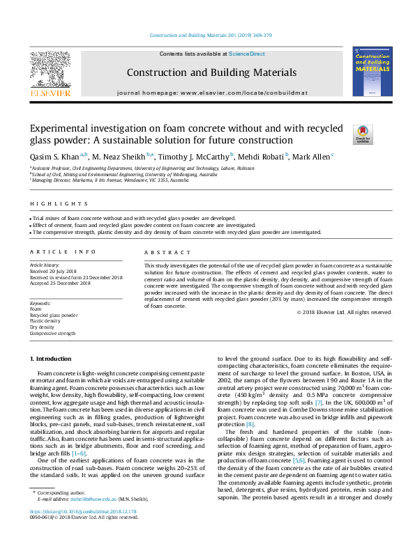 (PDF) Experimental investigation on foam concrete without and with ...