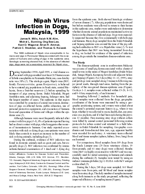 (PDF) Nipah Virus Infection in Dogs, Malaysia, 1999 | Be Le - Academia.edu
