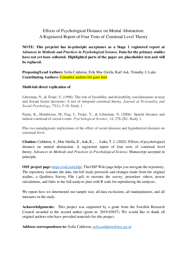 (PDF) Effects of Psychological Distance on Mental Abstraction: A ...