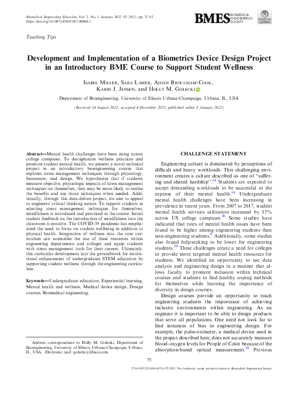 (PDF) Development and Implementation of a Biometrics Device Design Project in an Introductory ...