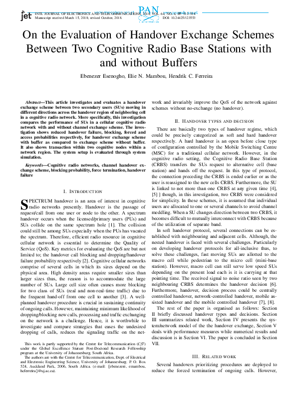 (PDF) On the Evaluation of Handover Exchange Schemes Between Two ...