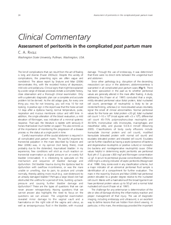 (PDF) Assessment of peritonitis in the complicated post partum mare