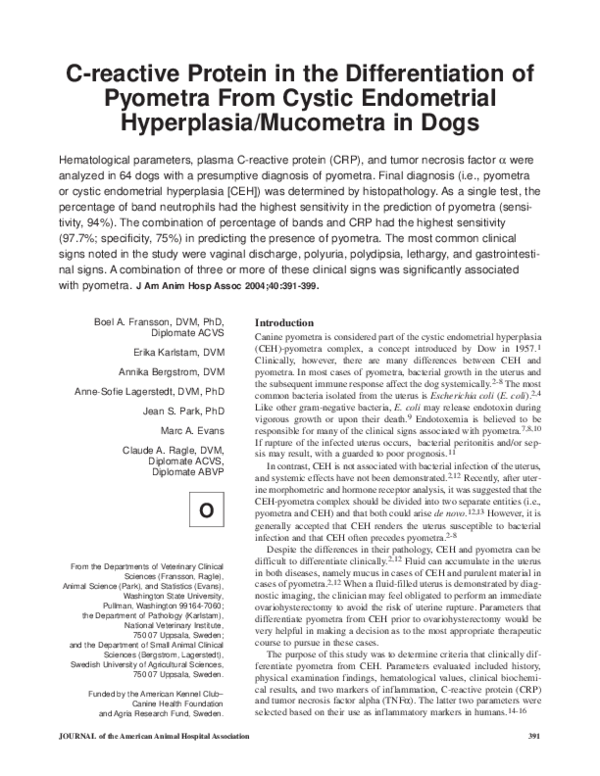 (PDF) C-reactive Protein in the Differentiation of Pyometra From Cystic ...