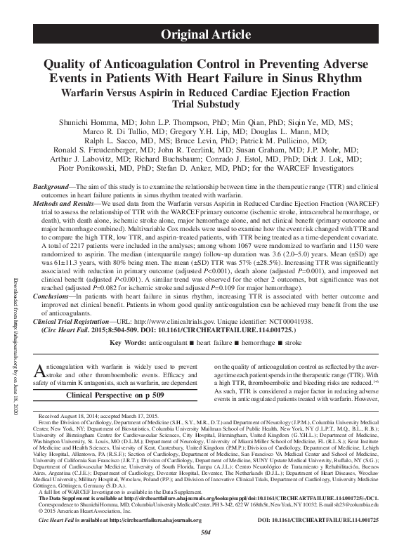 (PDF) Quality of Anticoagulation Control in Preventing Adverse Events ...