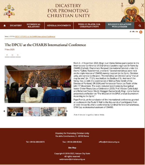 (PDF) The Dicastery for Promoting Christian Unity (DPCU) at the CHARIS lnternational Conference