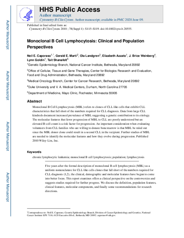 (PDF) Monoclonal B cell lymphocytosis: Clinical and population perspectives