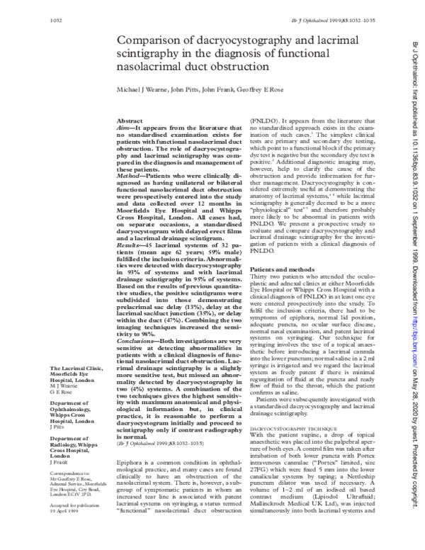 (PDF) Comparison of dacryocystography and lacrimal scintigraphy in the ...