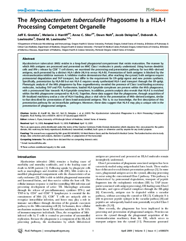(PDF) Faculty of 1000 evaluation for The Mycobacterium tuberculosis ...
