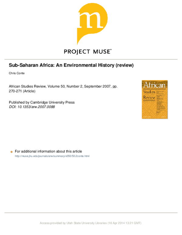 (PDF) Sub-Saharan Africa: an environmental history