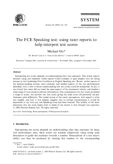 (PDF) The FCE Speaking test: using rater reports to help interpret test ...