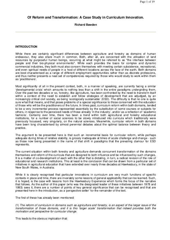 (PDF) Of reform and transformation : a case study in curriculum ...