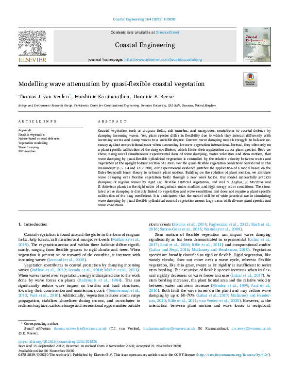Pdf Wave Damping By Quasi Flexible Coastal Plants
