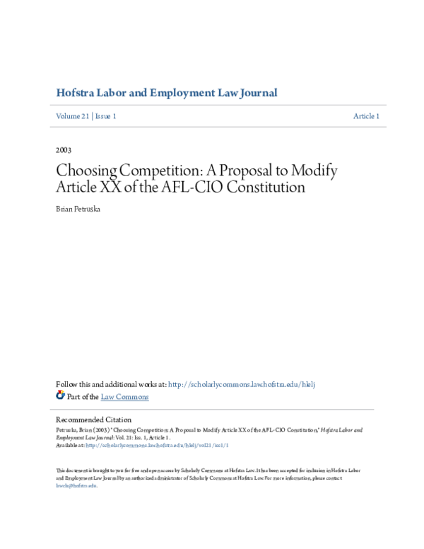 (PDF) Choosing Competition: A Proposal to Modify Article XX of the AFL ...