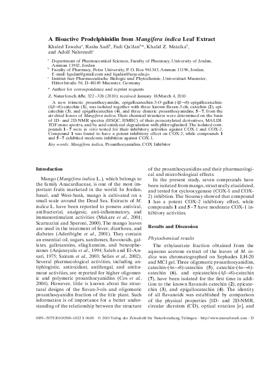 (PDF) A Bioactive Prodelphinidin from Mangifera indica Leaf Extract
