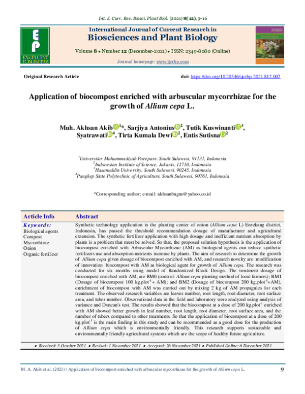 (PDF) Application of biocompost enriched with arbuscular mycorrhizae for the growth of Allium cepa L