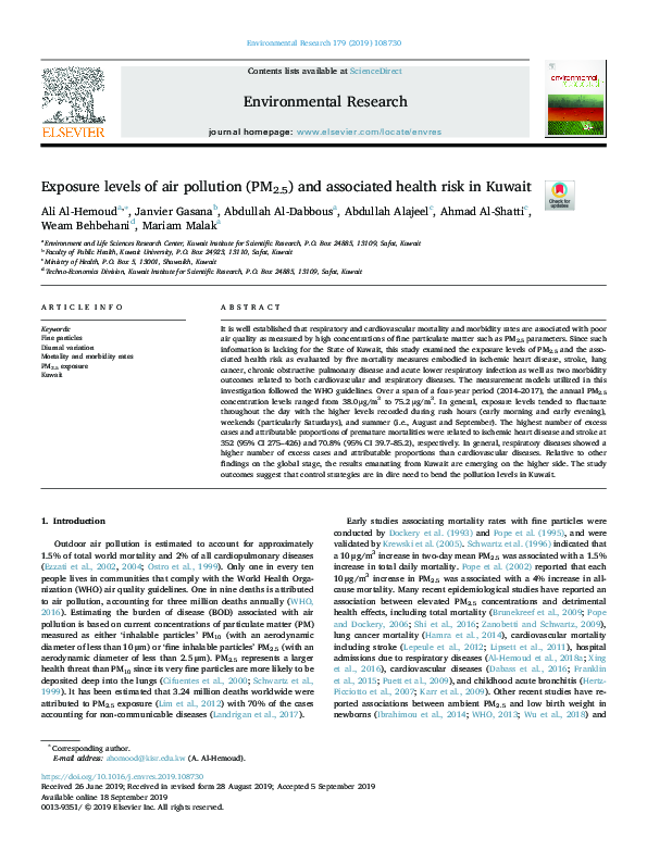 (PDF) Exposure levels of air pollution (PM2.5) and associated health ...