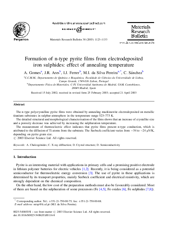 (PDF) Formation of n-type pyrite films from electrodeposited iron ...