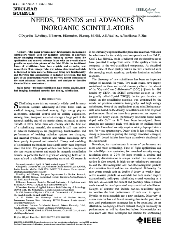 (PDF) Needs, Trends, and Advances in Inorganic Scintillators