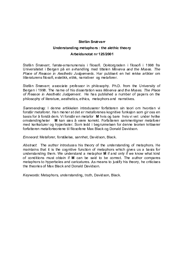 (PDF) Understanding metaphors : the alethic theory