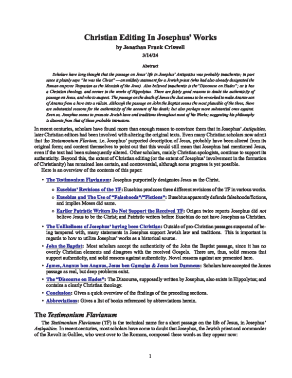 (PDF) Christian Editing In Josephus' Works