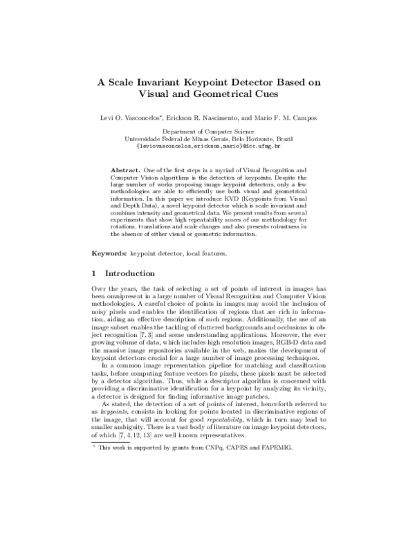 Pdf A Scale Invariant Keypoint Detector Based On Visual And Geometrical Cues 