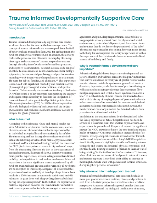(PDF) Trauma Informed Developmentally Supportive Care