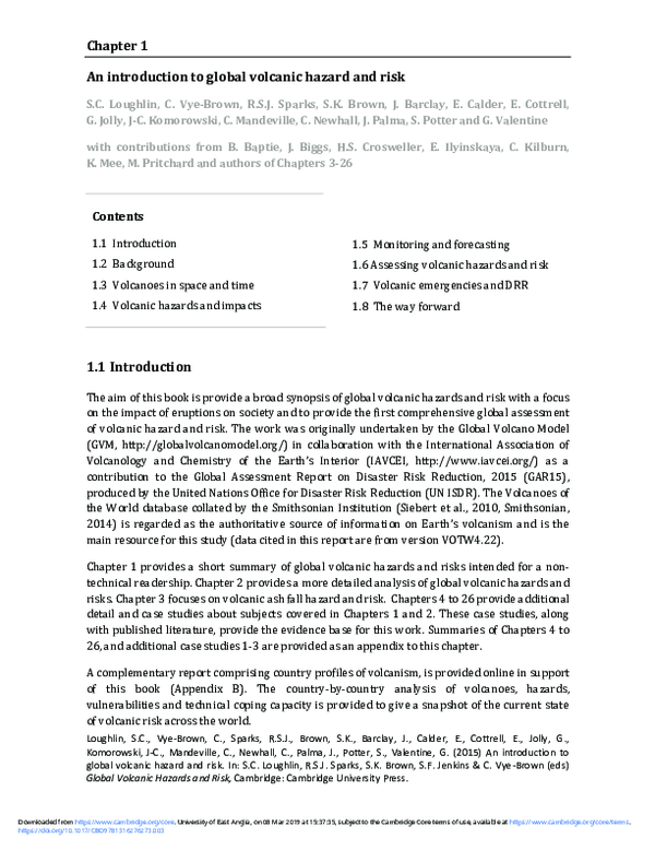(PDF) An introduction to global volcanic hazard and risk