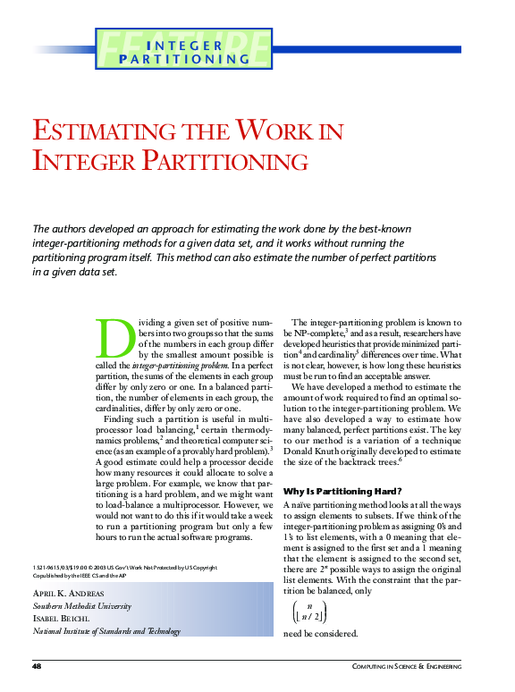 (PDF) Estimating the work in integer partitioning