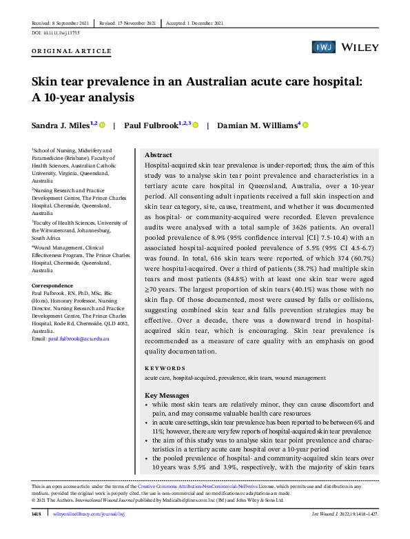(PDF) Decade-Long Analysis of Skin Tear Prevalence in Australia