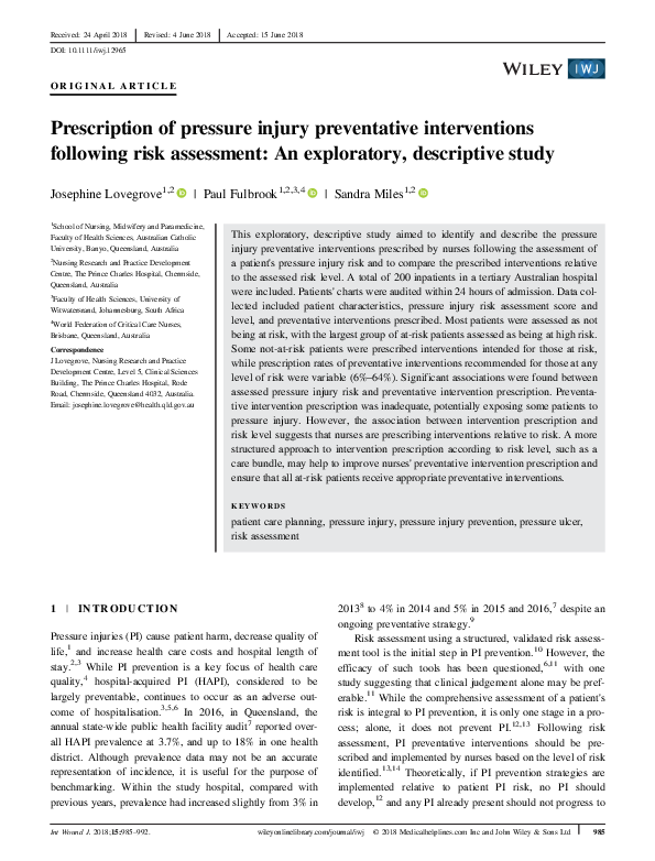 (PDF) Prescription of pressure injury preventative interventions ...
