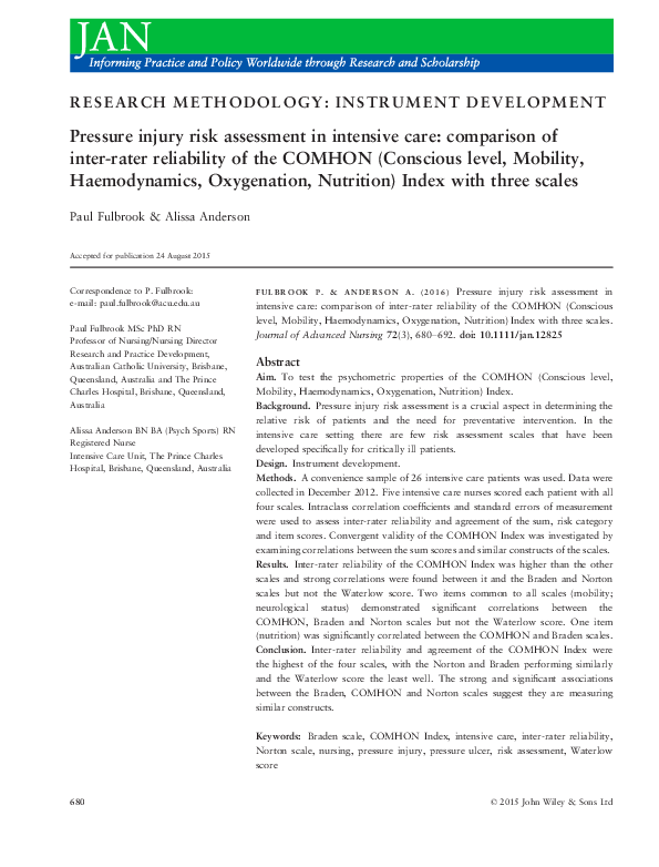 (PDF) Pressure injury risk assessment in intensive care: comparison of ...