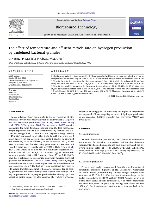 (PDF) The effect of temperature and effluent recycle rate on hydrogen ...