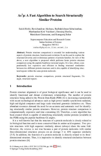 Pdf As3p A Fast Algorithm To Search Structurally Similar Proteins