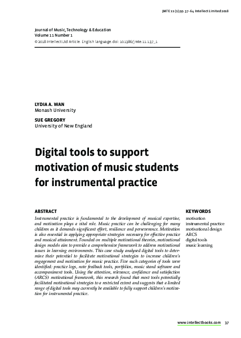 (PDF) Digital tools to support motivation of music students for ...