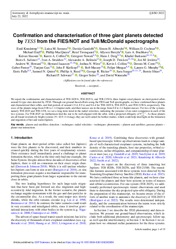 (PDF) Confirmation and characterisation of three giant planets detected ...