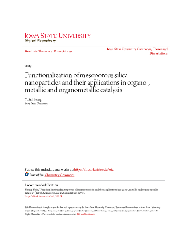 (PDF) Functionalization of Mesoporous Silica Nanoparticles for Targeting, Biocompatibility ...