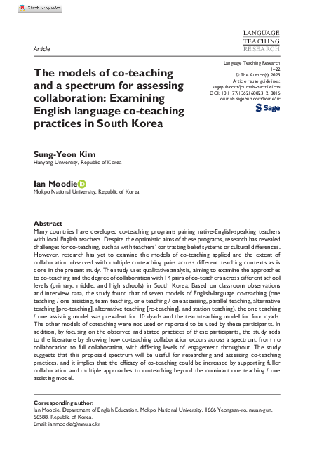 (PDF) The models of co-teaching and a spectrum for assessing ...