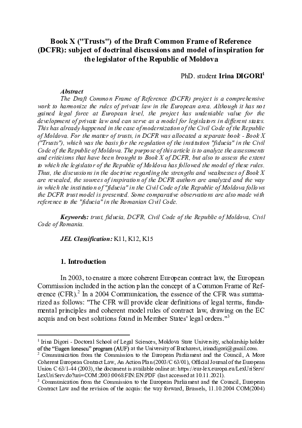 (PDF) Book X ("Trusts") of the Draft Common Frame of Reference (DCFR): subject of doctrinal ...