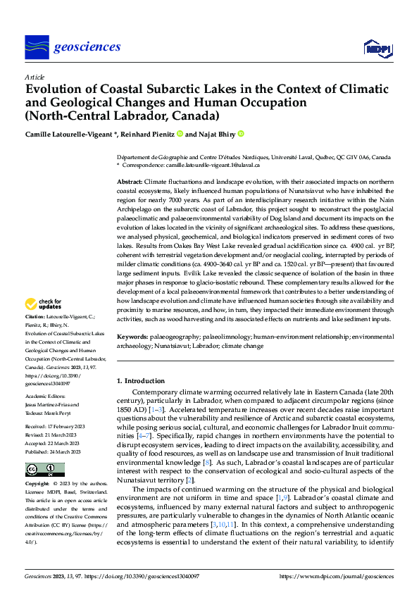 (PDF) Evolution of Coastal Subarctic Lakes in the Context of Climatic ...