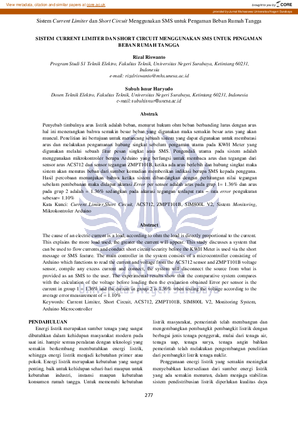 (PDF) Sistem Current Limiter dan Short Circuit Menggunakan SMS untuk Pengaman Beban Rumah Tangga