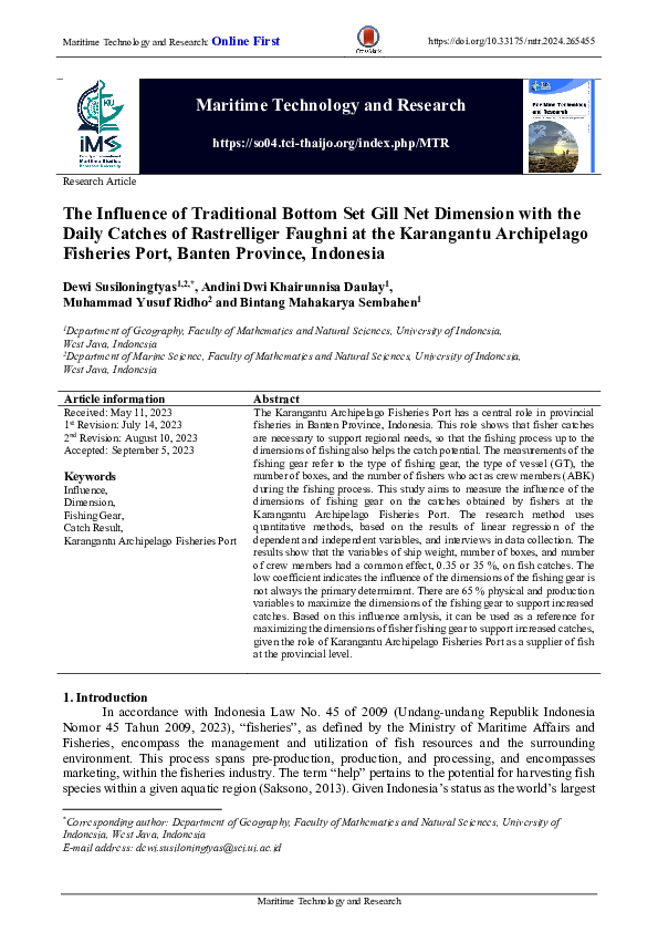 (PDF) The Influence of Traditional Bottom Set Gill Net Dimension with ...